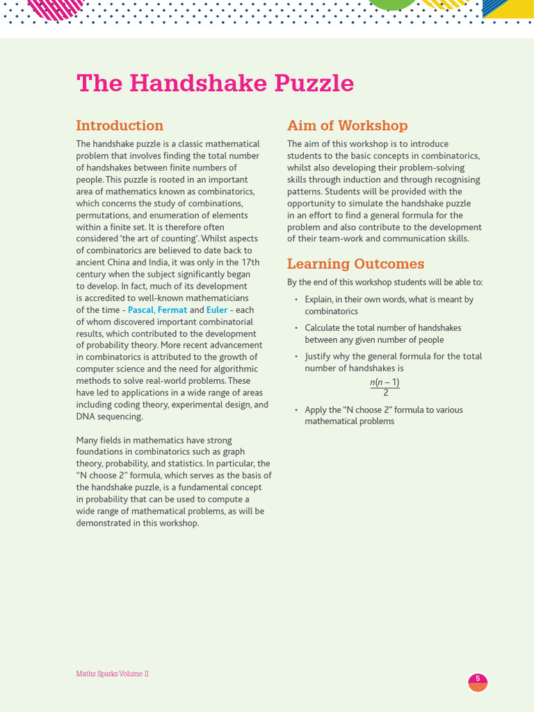 Handshake Puzzle Workshop Overview | PDF | Teaching Methods & Materials