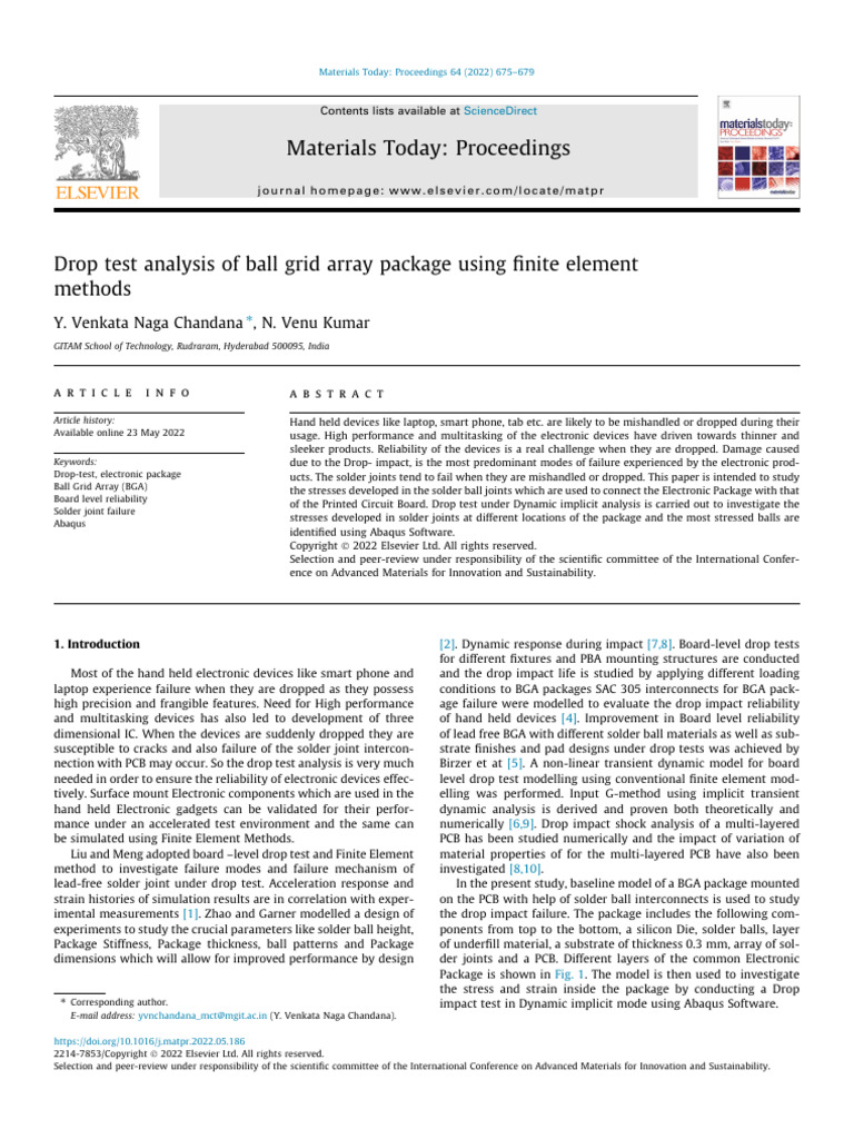 Drop Test Analysis Of Ball Grid Array Package Using Finite Element Pdf 