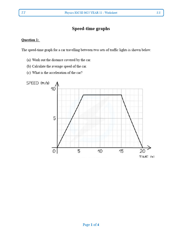 Session 1 - Speed-Time Graph Worksheet - For Student | Download Free ...