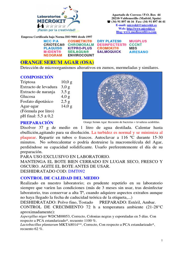 Orange Serum Agar | PDF | Las bacterias | Levadura
