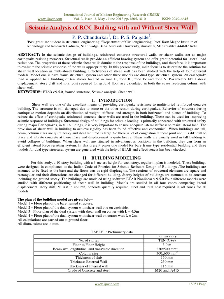 Seismic Analysis of RCC Building With An | PDF | Earthquake Engineering | Reinforced Concrete