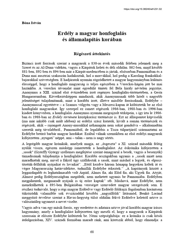 Erdély A Magyar Honfoglalás És Államalapítás Korában | PDF