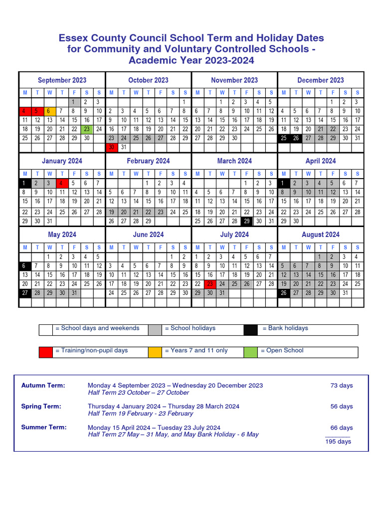 Essex School Term Dates 2023-24 | PDF | Holidays | Observances