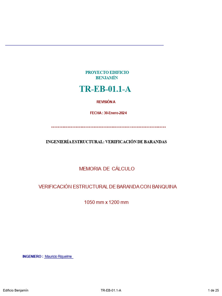 TR-EB-01.1-A (Verificacion Estructural de Baranda Con Banquina 1050 MM X... | PDF | Tecnología e ...