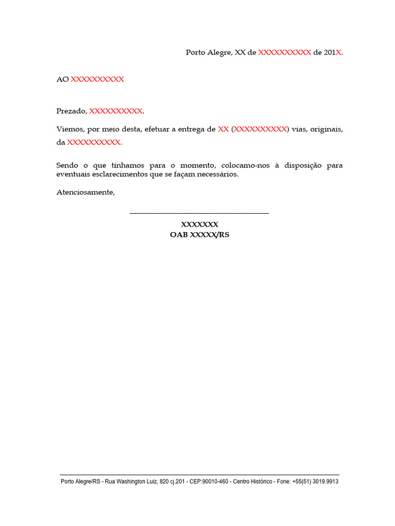 Minuta Carta de Entrega de Documentos Ao Cliente | PDF