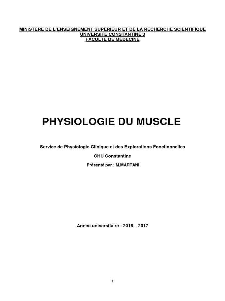 Physiologie Du Muscle 1 | PDF