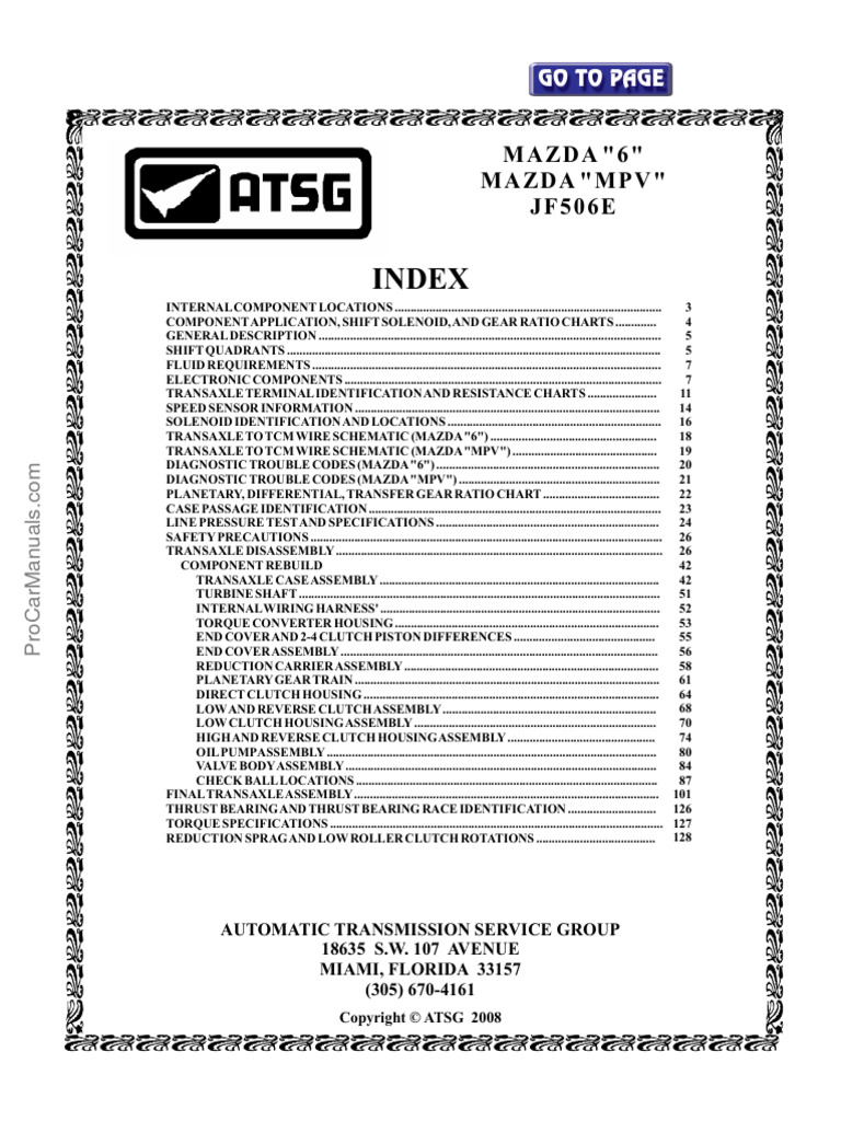 Jatco Jf506e Atsg Automatic Transmission Service Group | PDF
