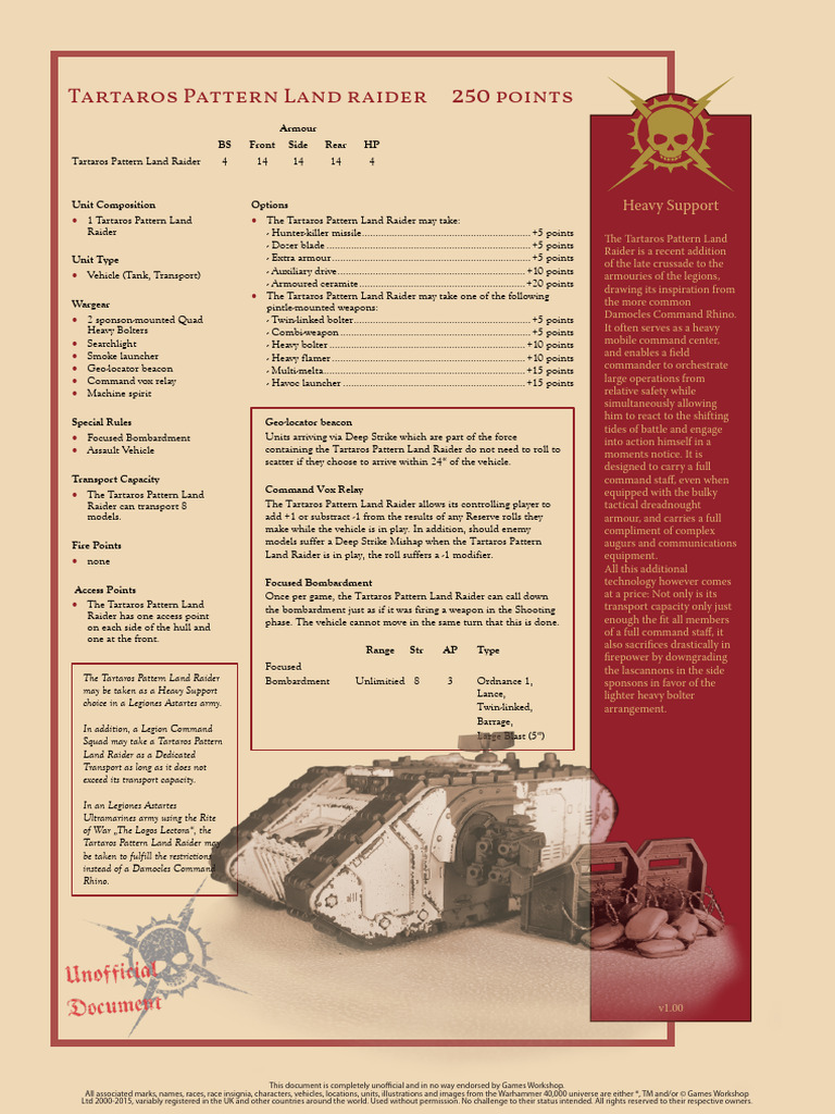 Tartaros Pattern Land Raider Cr Pdf