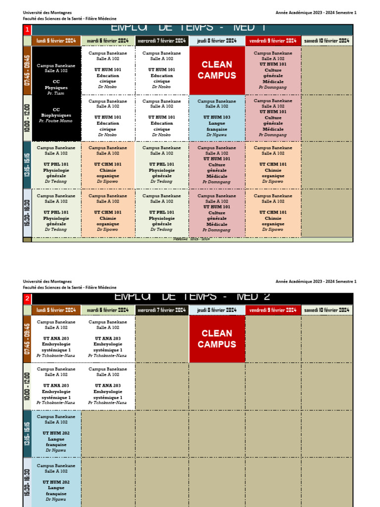 N°20- Planning Médecine, 05 au 10 fév 2024 | PDF