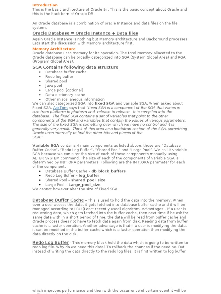 Oracle Database Oracle Instance + Data Files: Asktom | PDF | Oracle Database | Cache (Computing)
