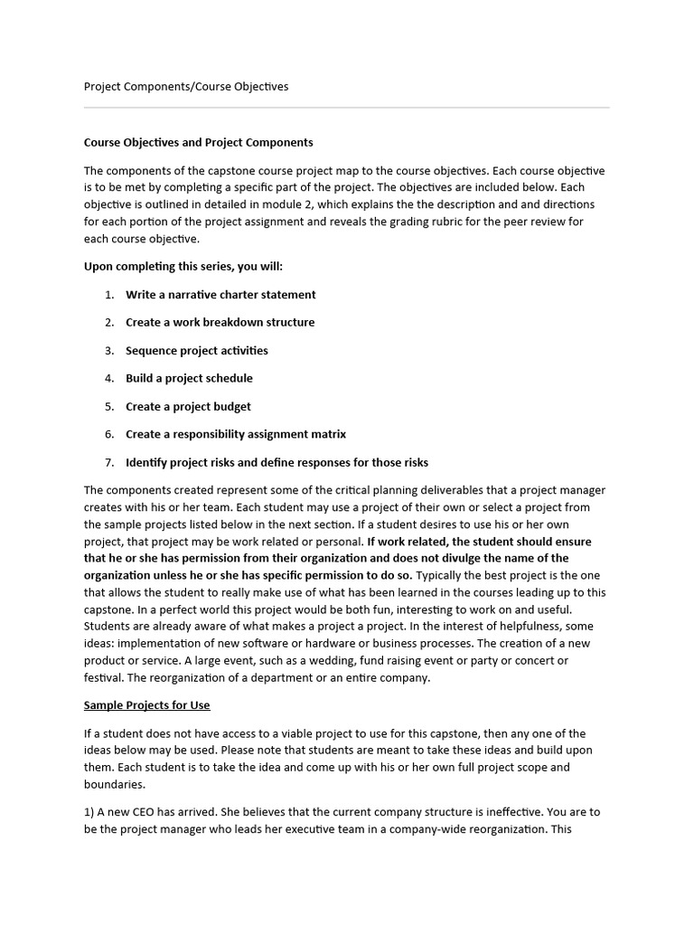 Capstone Project Objectives Overview | PDF | Project Management | Business