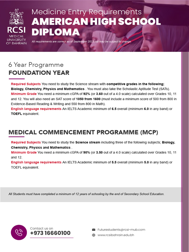 RCSI Bahrain American High School Diploma Requirements | PDF