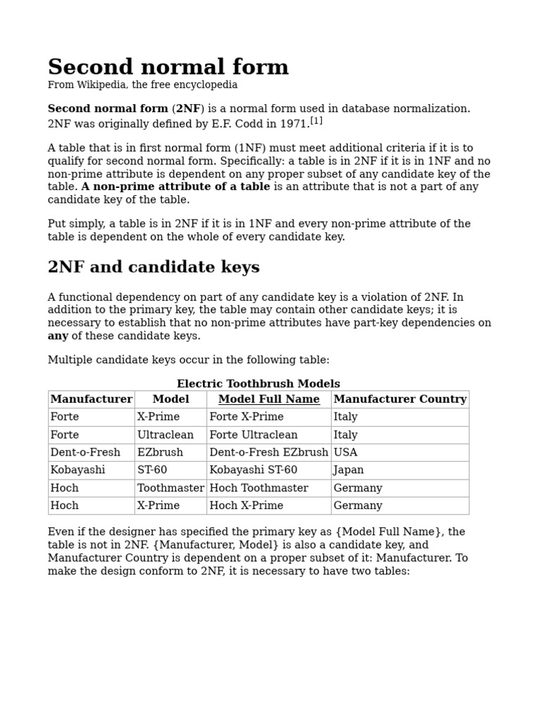 Second Normal Form: 2NF and Candidate Keys | PDF | Databases | Data