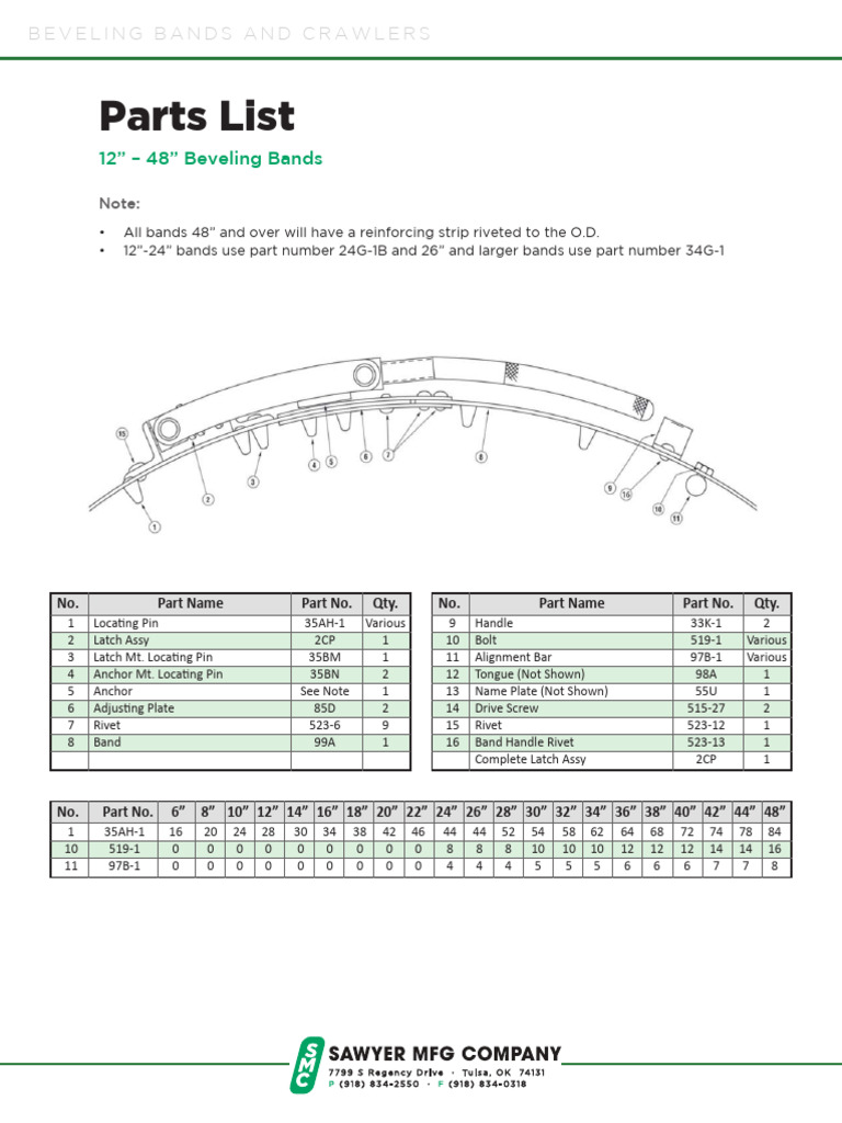 Beveling Bands and Crawlers Parts List | PDF