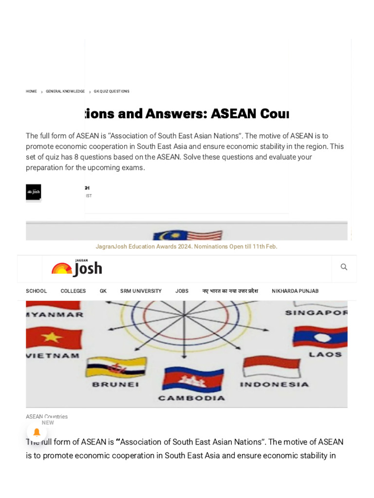 GK Questions and Answers - ASEAN Countries | PDF | Indonesia | Brunei