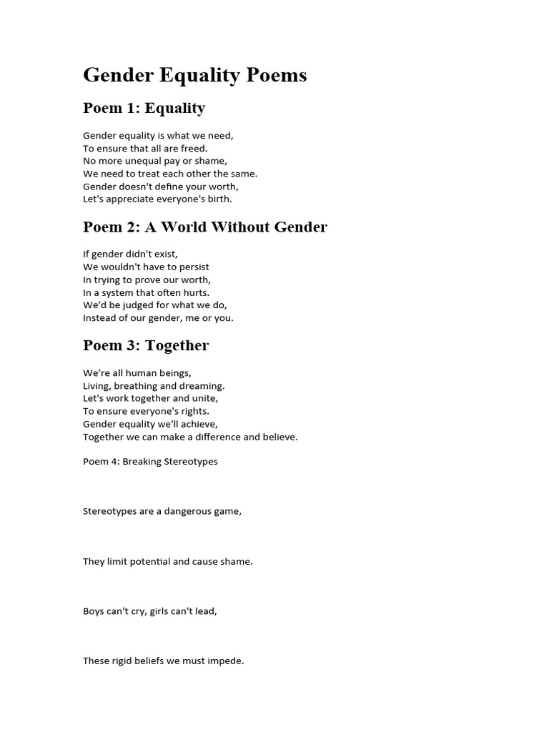 Gender Equality Poems | PDF