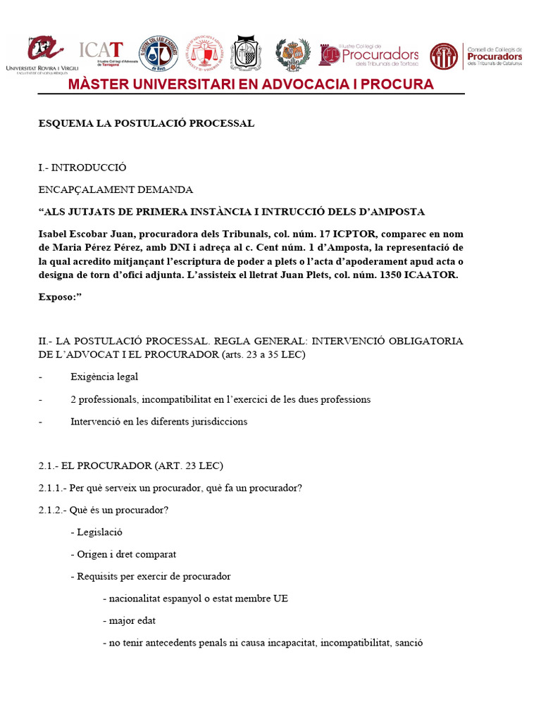 Esquema La Postulació Processal | PDF