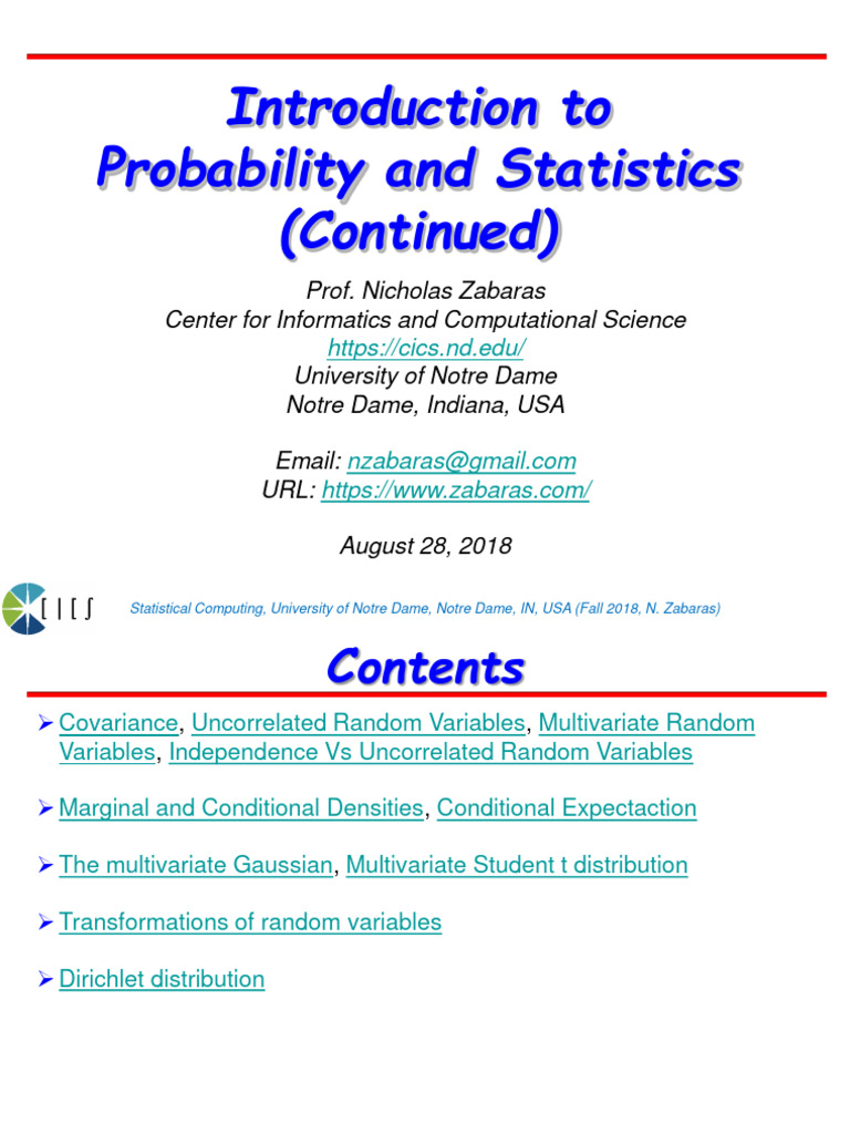 Lec4 IntroToProbabilityAndStatistics | PDF | Probability Density Function | Variance