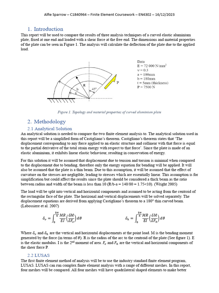 Alfie Sparrow Finite Element Coursework | PDF | Bending | Beam (Structure)