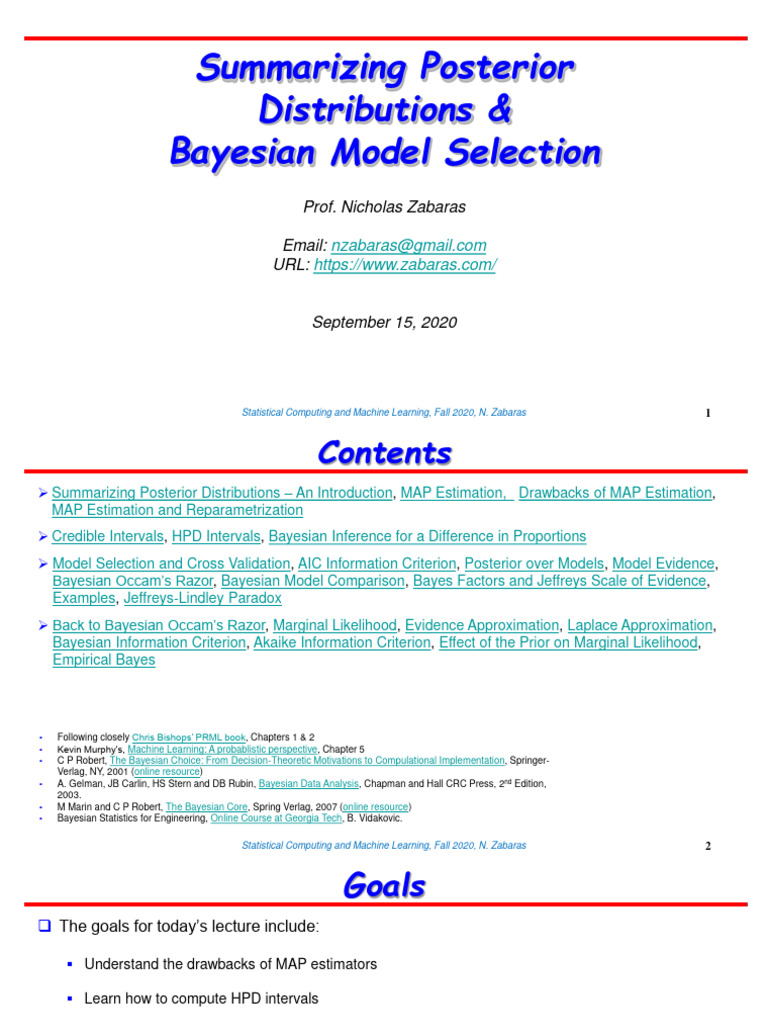 Lec16-SummarizingPosteriors-BayesianModelSelection | PDF | Bayesian Inference | Statistics