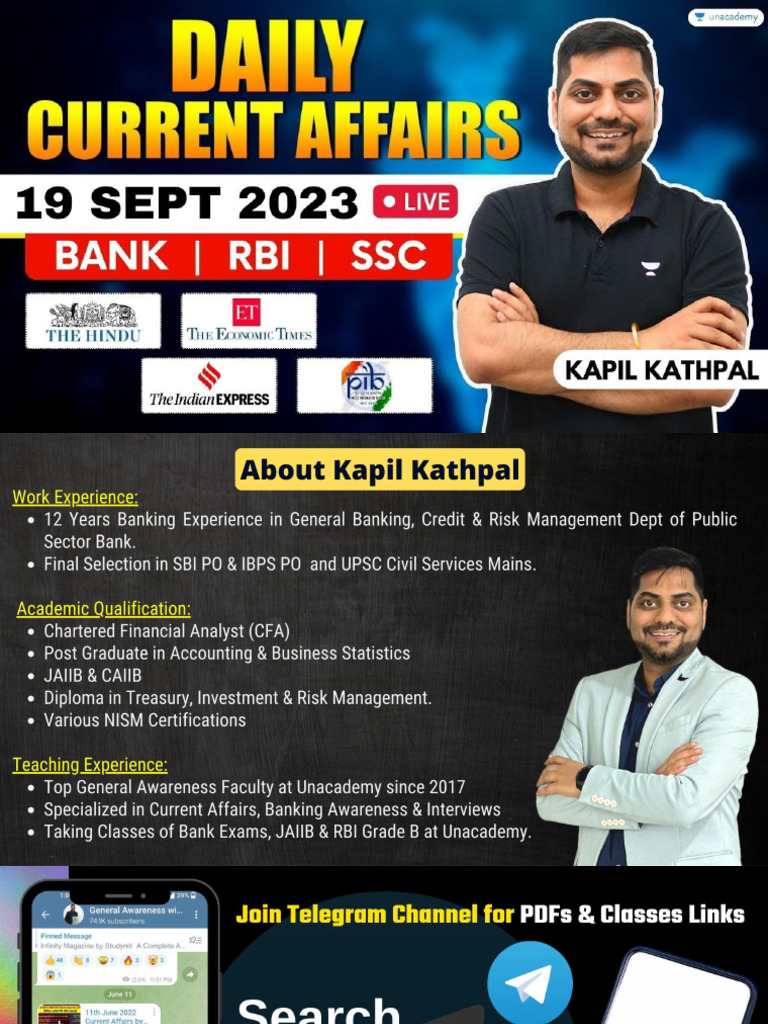 19th September 2023 Current Affairs by Kapil KathpalBilingual | PDF