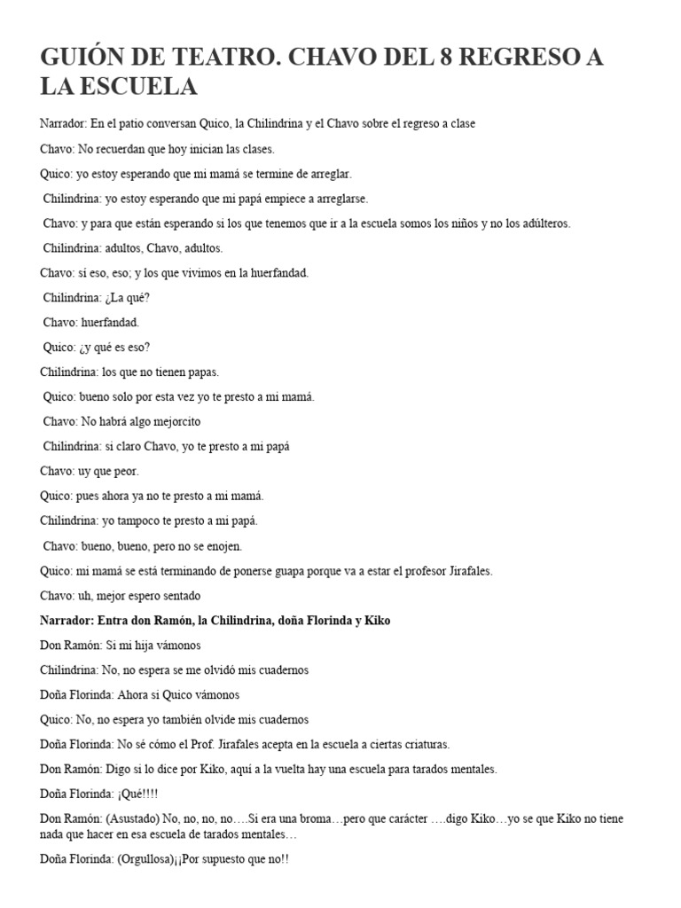 Guión de Teatro Del Chavo Del 8 | PDF