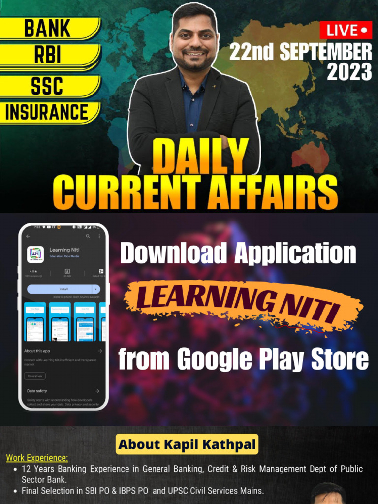 22nd September 2023 Current Affairs by Kapil KathpalBilingual | PDF