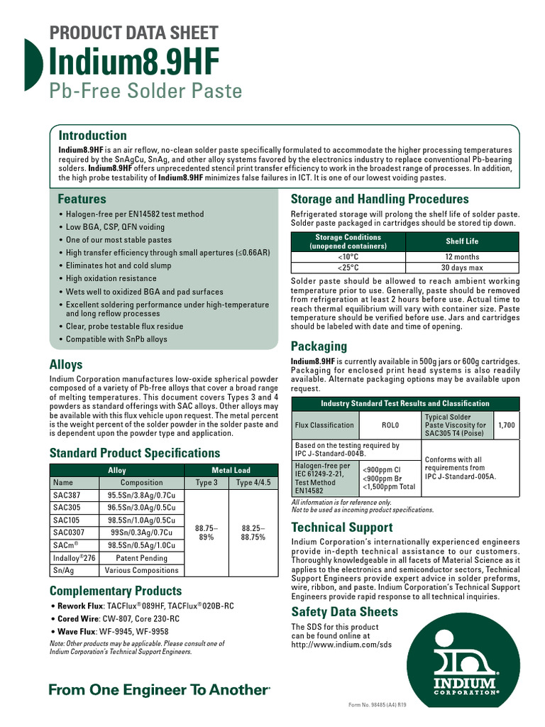 Indium8 9HF-TDS | PDF | Physical Sciences | Materials