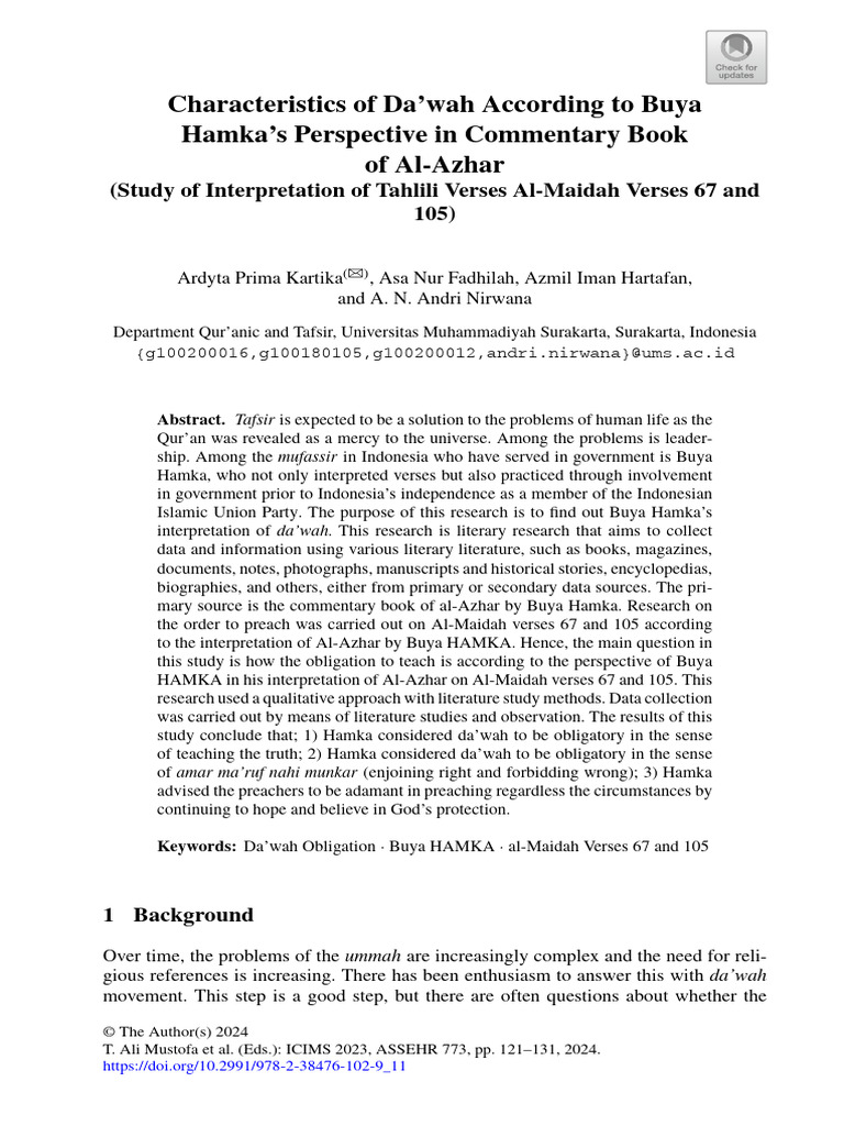 Characteristics of Da'wah According To Buya Hamka's Perspective in Commentary Book of Al-Azhar | PDF