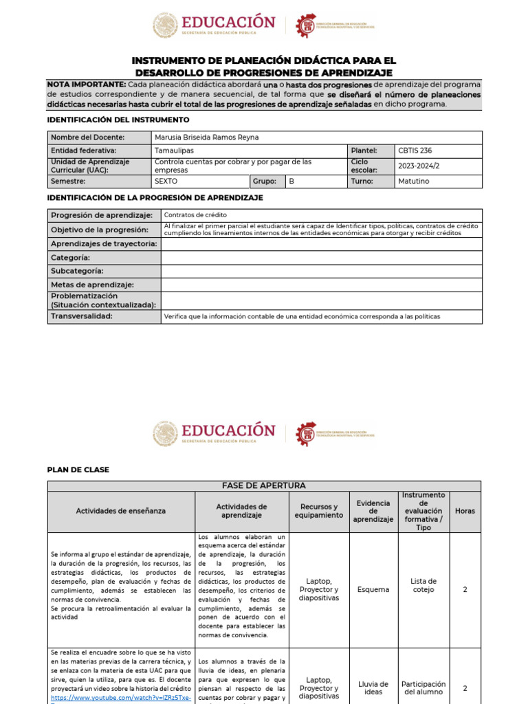 DGETI-Instrumento Planeación Didáctica CUENTAS POR COBRAR | PDF ...