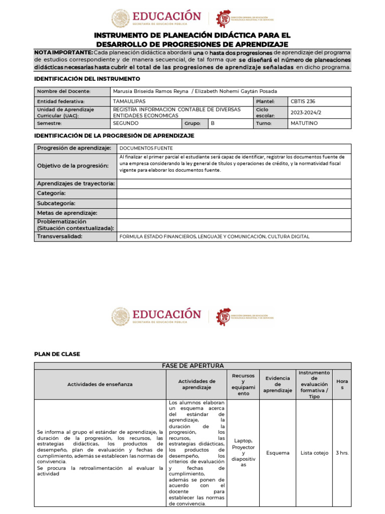 DGETI-Instrumento Planeación Didáctica PEC - REG DE INFORMACION | PDF ...