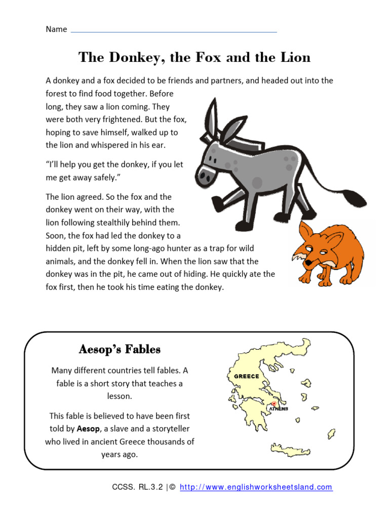 The Donkey, Fox, and Lion Fable | PDF | General Fiction