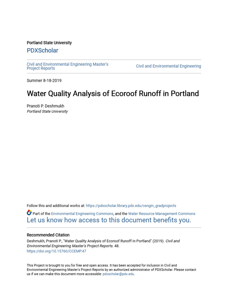 Water Quality Analysis of Ecoroof Runoff in Portland | PDF | Stormwater ...