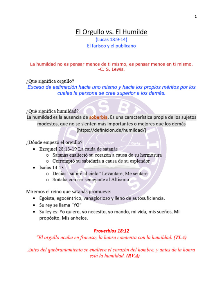 El Orgullo Vs La Humildad | PDF | Orgullo | Creencia religiosa y doctrina
