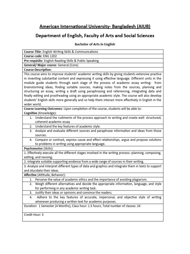 Writing Course Outline OBE | PDF | Essays | Plagiarism