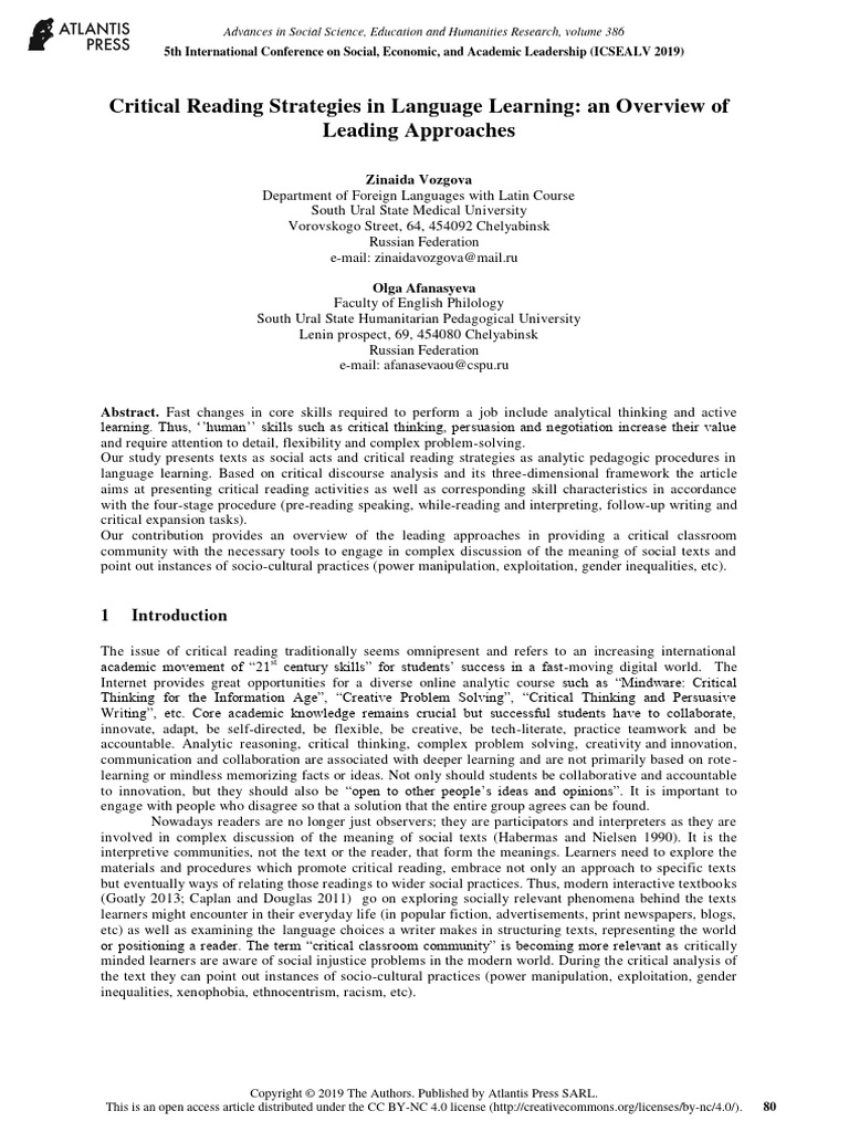Critical Reading Strategies in Language Learning A | PDF | Critical Thinking | Learning