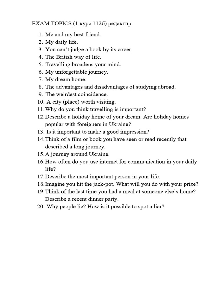 Essential Exam Topics for First-Year Students | PDF