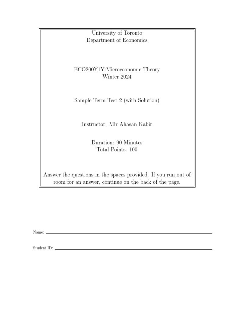 ECO200 Sample Term Test 2 - Winter 2024 - Solution | PDF | Perfect ...