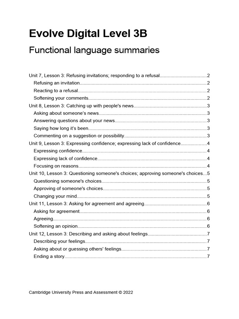 Evolve Digital Level 3B Functional Language Summaries | PDF