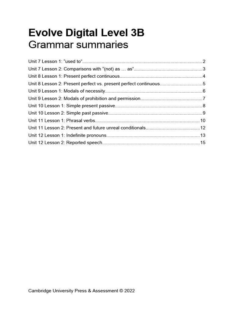 Evolve Digital Level 3B Grammar Summaries | PDF | Verb | Semantics