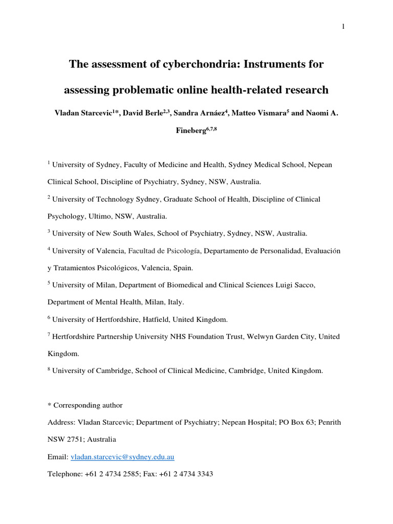 Cyberchondria Assessment Paper FINAL | PDF | Psychometrics | Validity ...