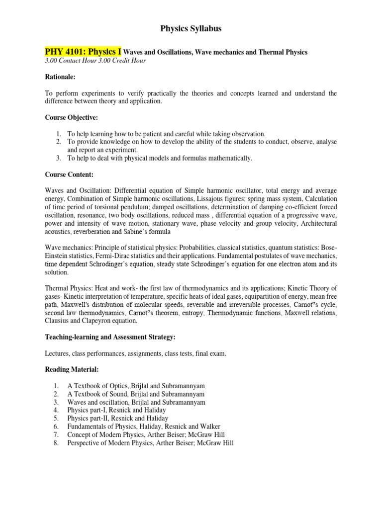 Physics Syllabus | PDF