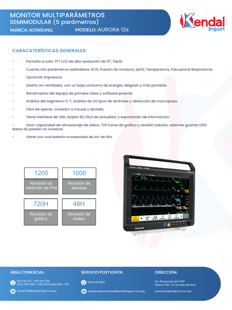 Monitor Multiparámetros Semimodular Konsung Aurora 12s 5 Parámetros ...