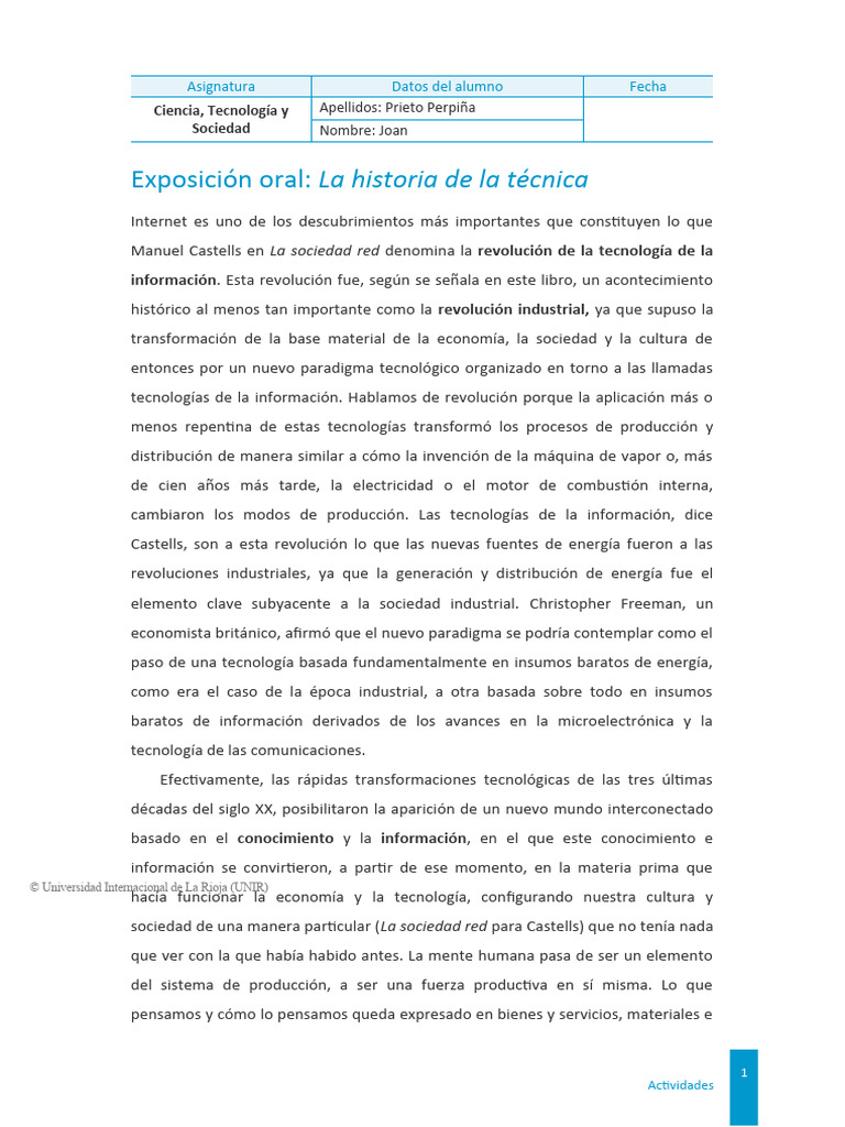 Actividad1 - Exposición Oral - La Historia de La Técnica | PDF | Internet | Tecnología de ...
