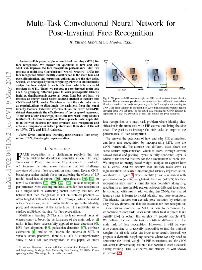 Multi Task Convolutional Neural Network For Pose Invariant Face Recognition Download Free Pdf