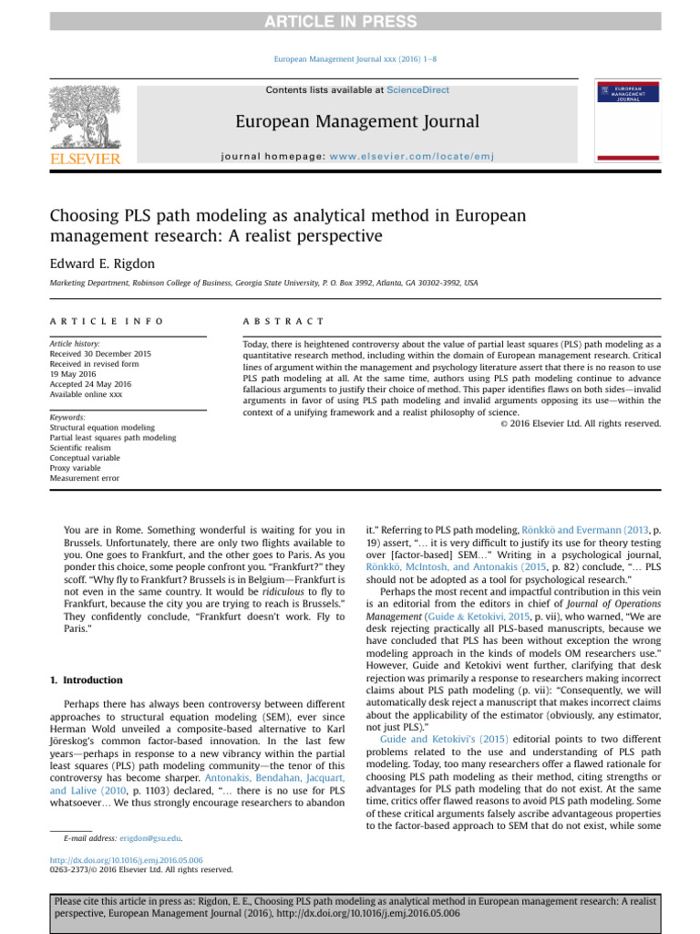 Choosing PLS Path Modeling As Analytical Method in European Management Research - A Realist ...
