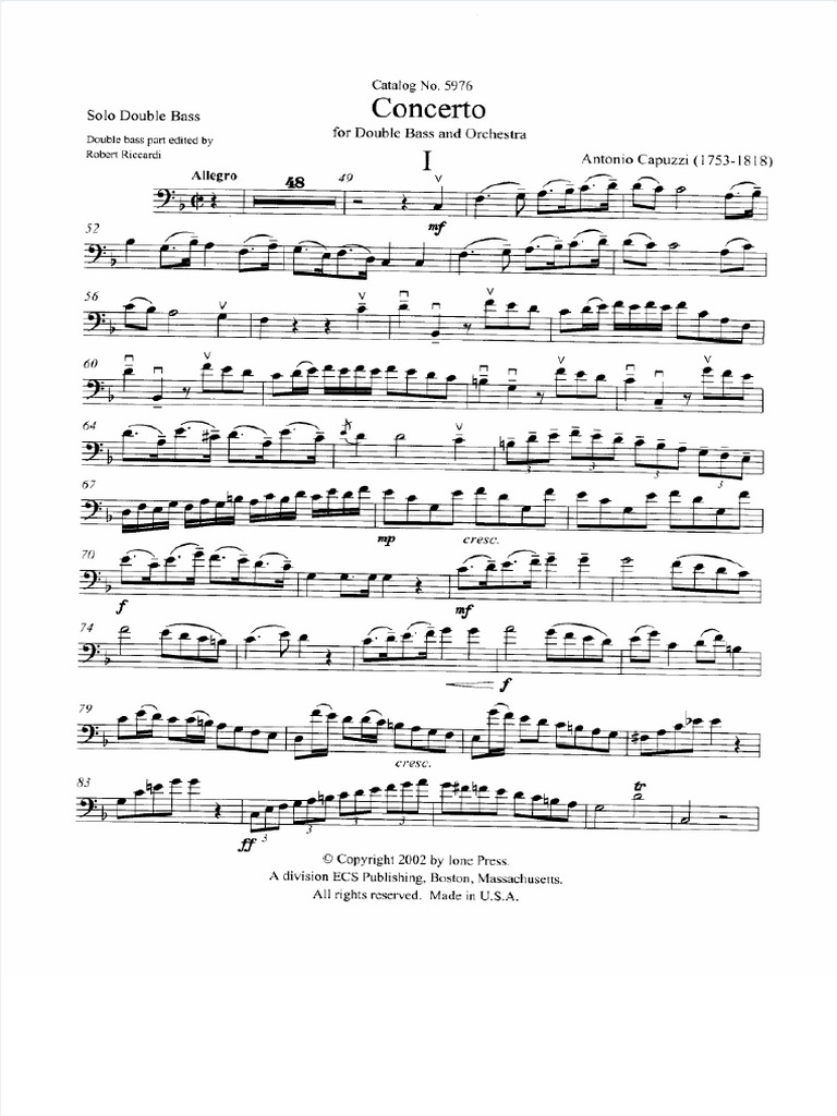 Dokumen - Tips - Capuzzi Concerto For Double Bass in F Major | PDF