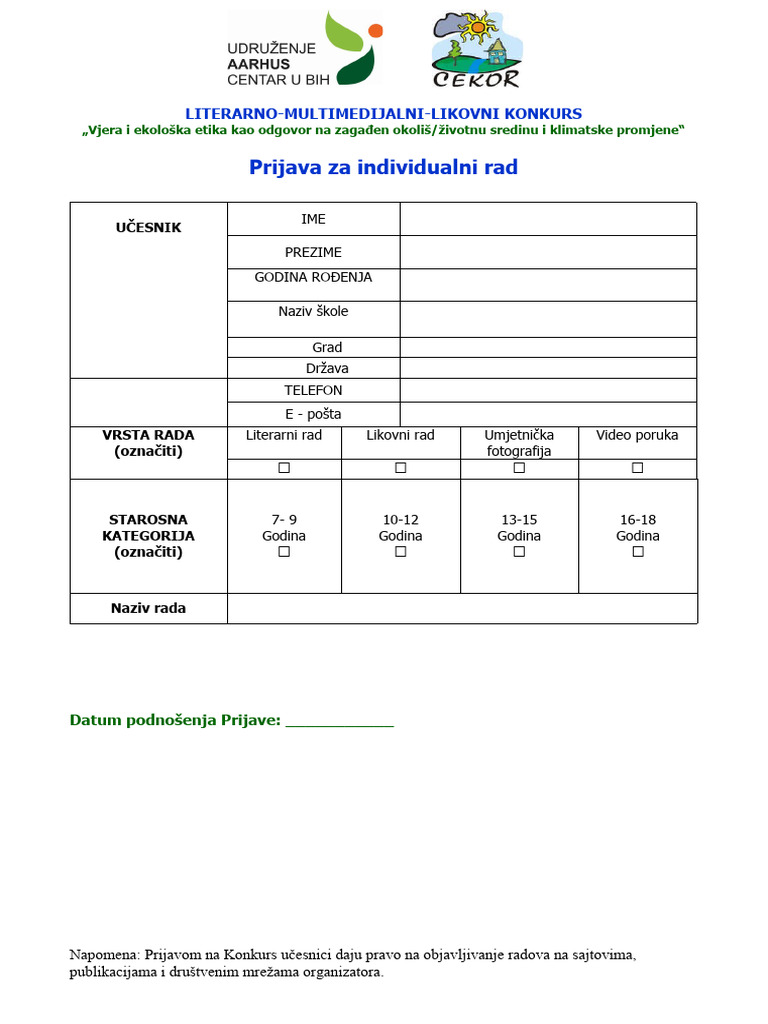 Individualna Prijava-Konkurs DECEMBAR 2023 | PDF