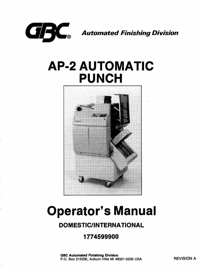 GBC AP2 Perforating Machine Operating Manual | PDF