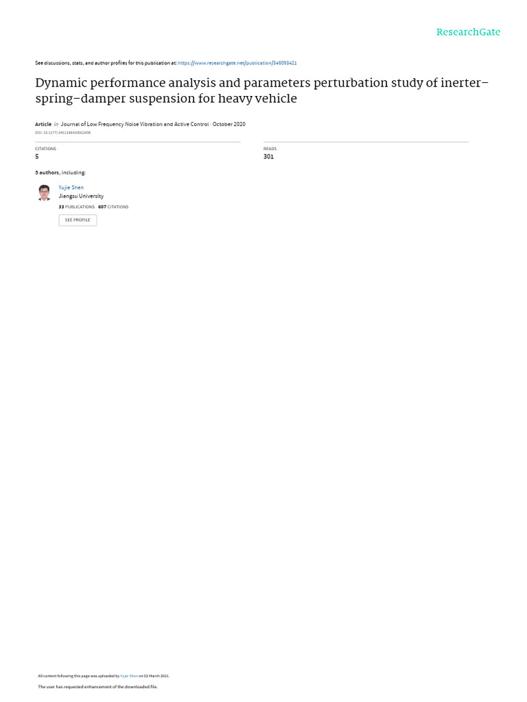 Dynamic Performance Analysis and Parameters Perturbation Study of Inerter - Spring-Damper ...